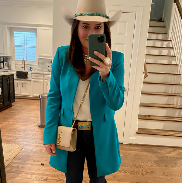 Turquoise and Hammered Gold Belt Buckle– Christina Greene